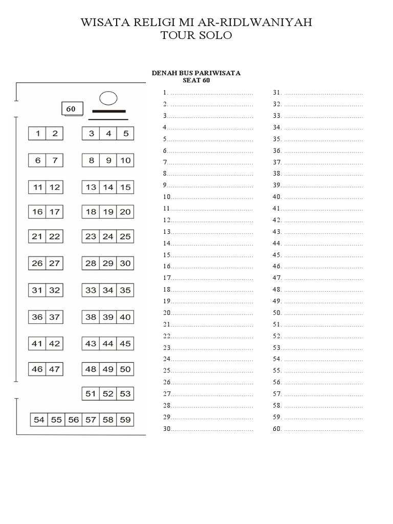 Denah Kursi Bus 60 | PDF