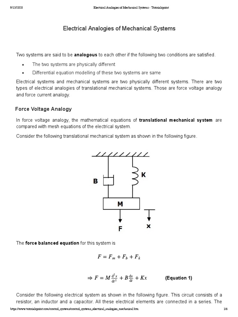 Electrical and Mechanical System Analogies | PDF | Electrical Network ...