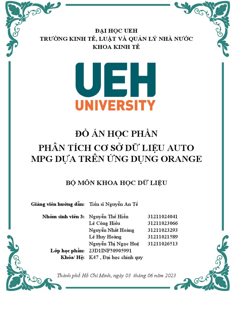 Nhom 3 Phan Tich Co So Du Lieu Auto MPG Dua Tren Ung Dung Orange 1 | PDF