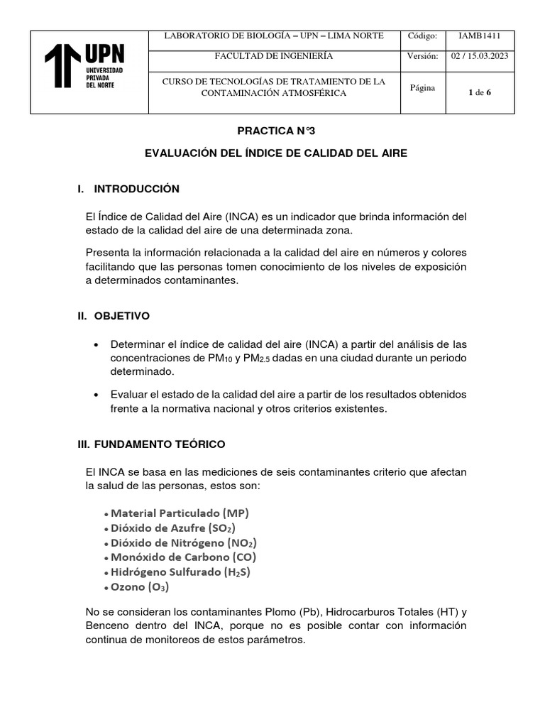 JP Pract. Lab 3 - Evaluación Del Índice de Calidad Del Aire | PDF | La contaminación del aire ...