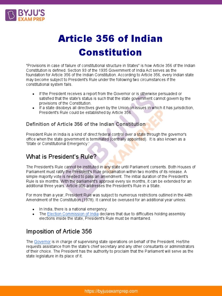 Article356 of Indian Constitution Upsc Notes 33 | PDF | Social ...