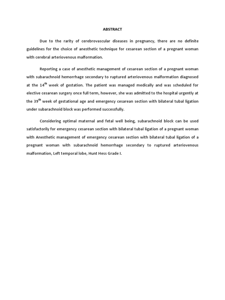 Anesthetic Management in AVM Pregnancy | PDF | Anesthesia | Caesarean ...