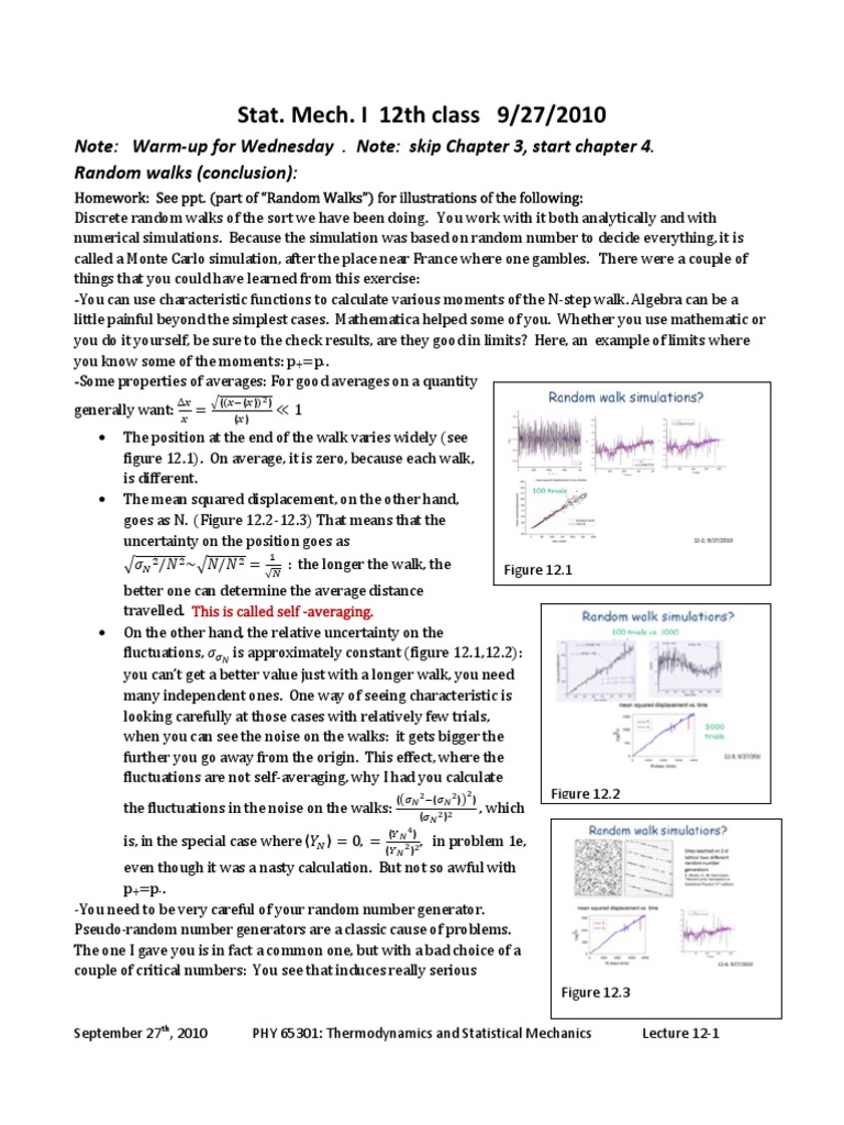 Stat. Mech. I 12th Class 9/27/2010: Random Walks (Conclusion) | PDF | Statistical Mechanics ...