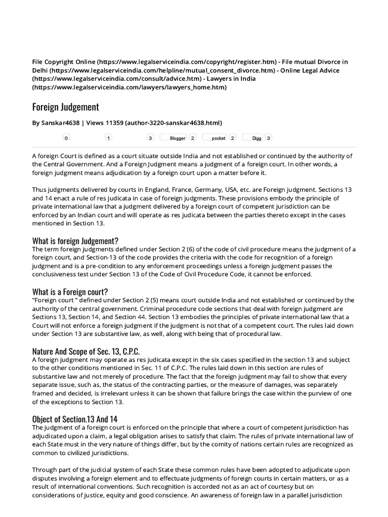 Foreign Judgement | PDF | Judgment (Law) | Jurisdiction