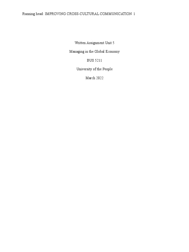 Unit 5 Assignment - Improving Cross-Cultural Communication | PDF ...