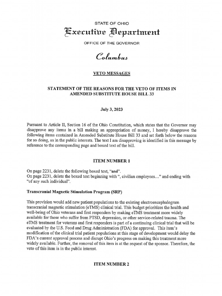 Final Budget Veto Messages | PDF