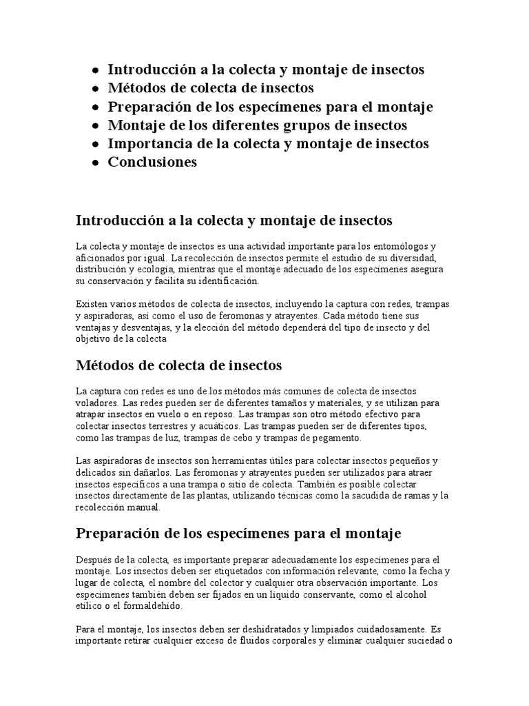 Introducción A La Colecta y Montaje de Insectos | PDF | Insectos | Mosca