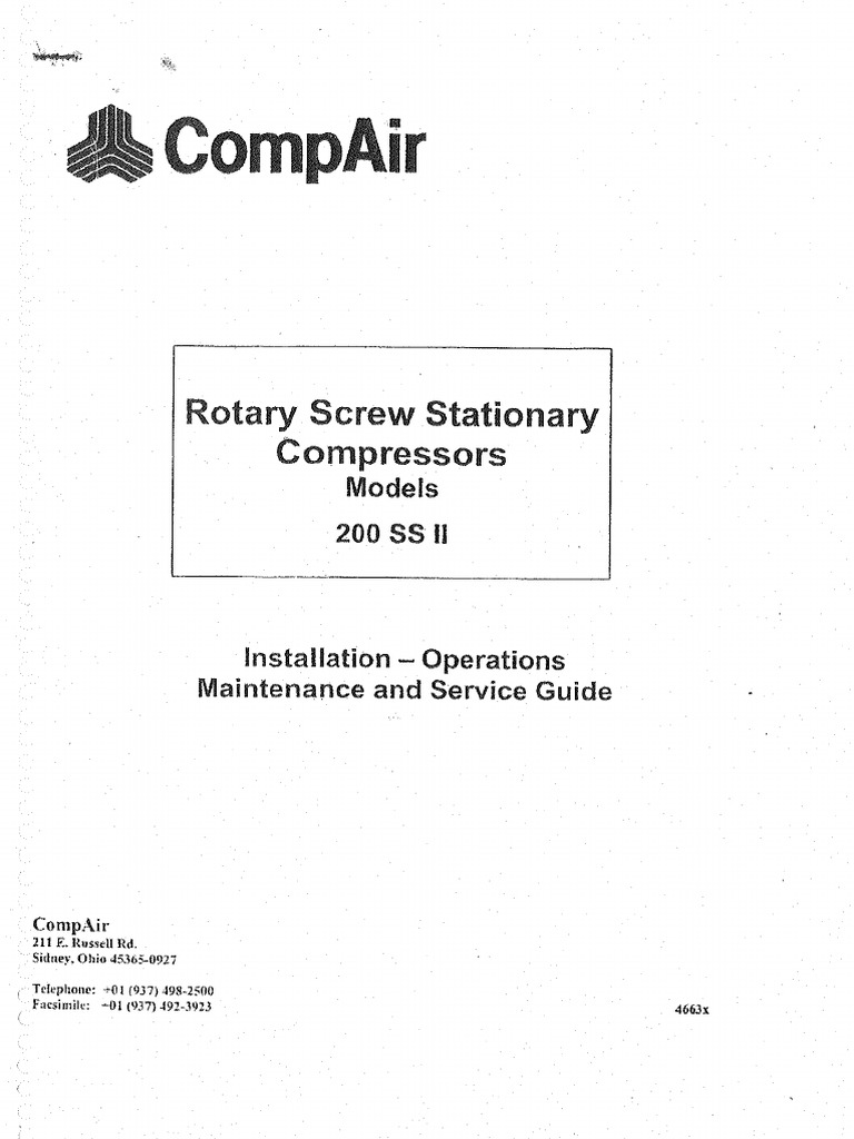 Manual - Compair Rotary Screw Stationary Comnpressors Model 200ssii ...