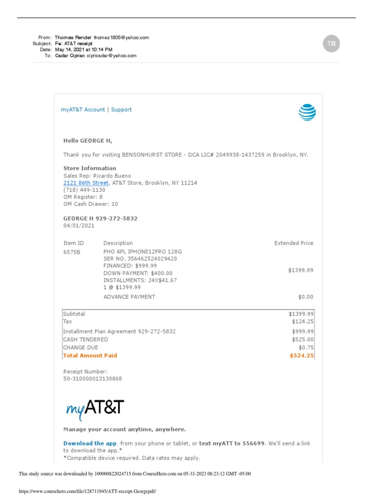 ATT Receipt George PDF | PDF | Receipt | Service Industries