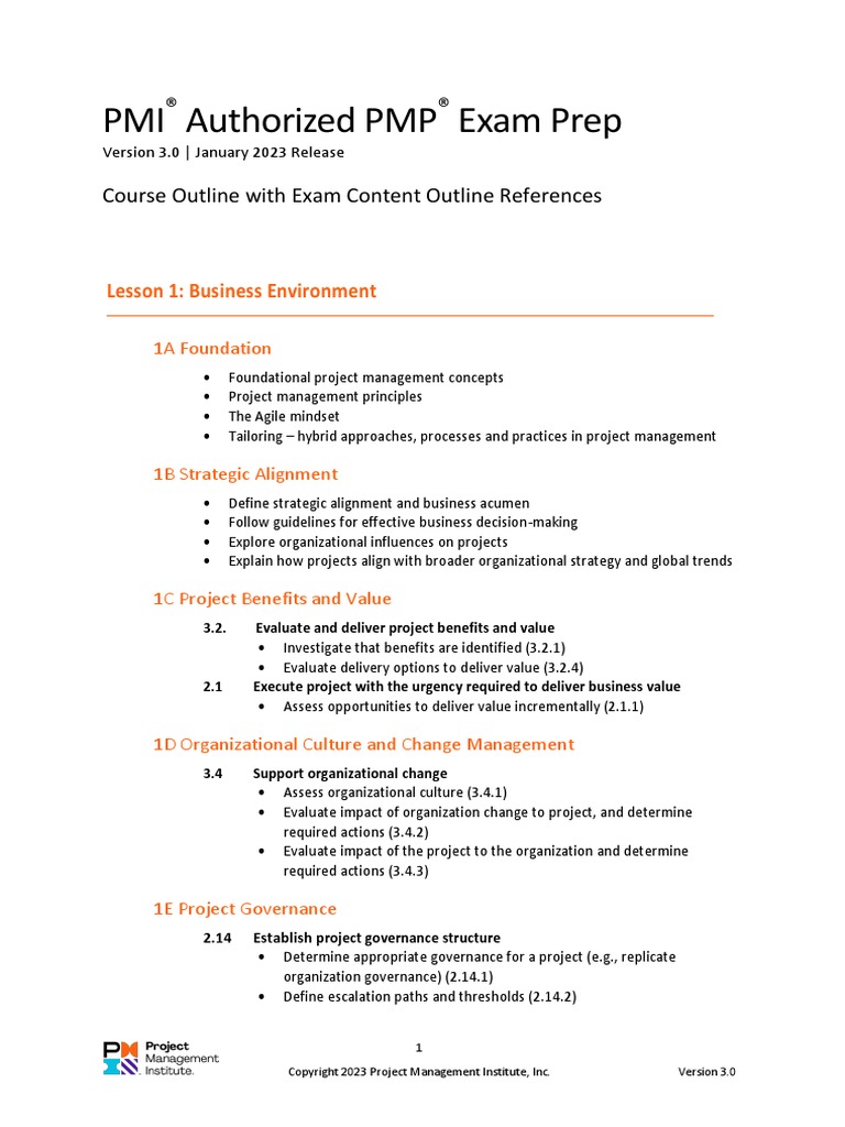 PMP Exam Prep 3.0 Course Outline With ECO 2023 | PDF | Project ...