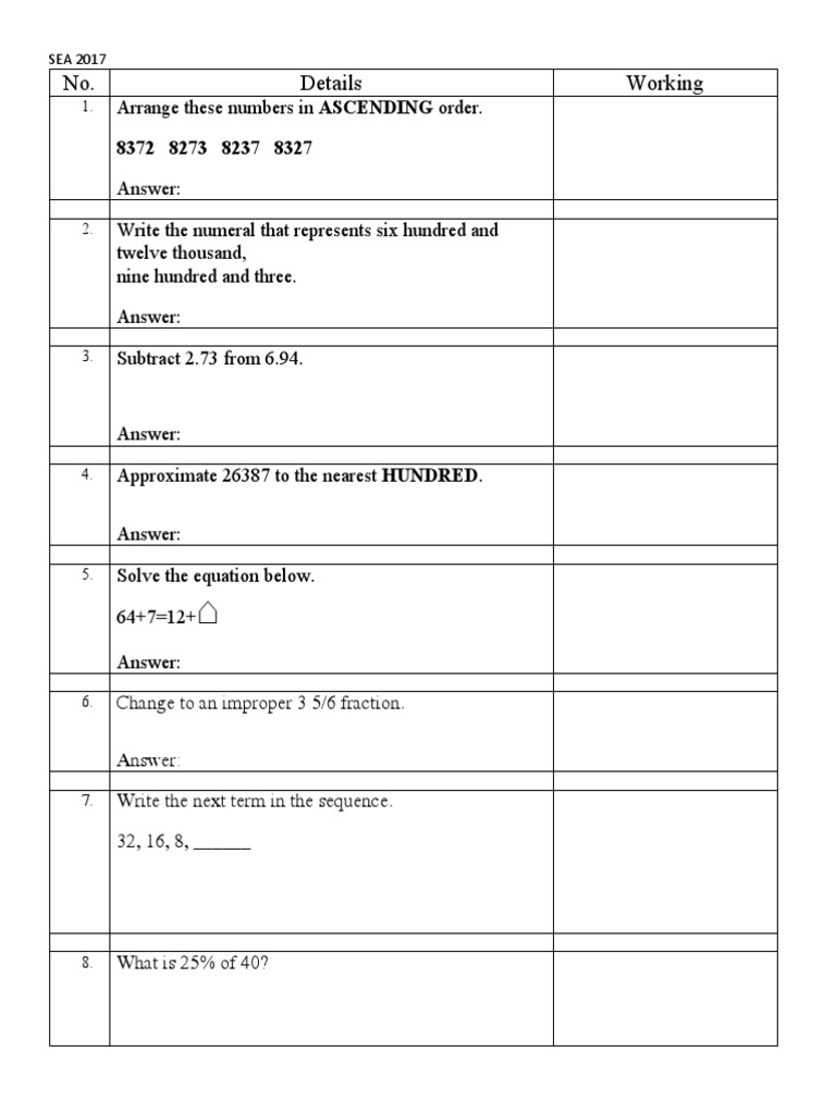 Sea Test 2017 | PDF | Interest | Elementary Mathematics