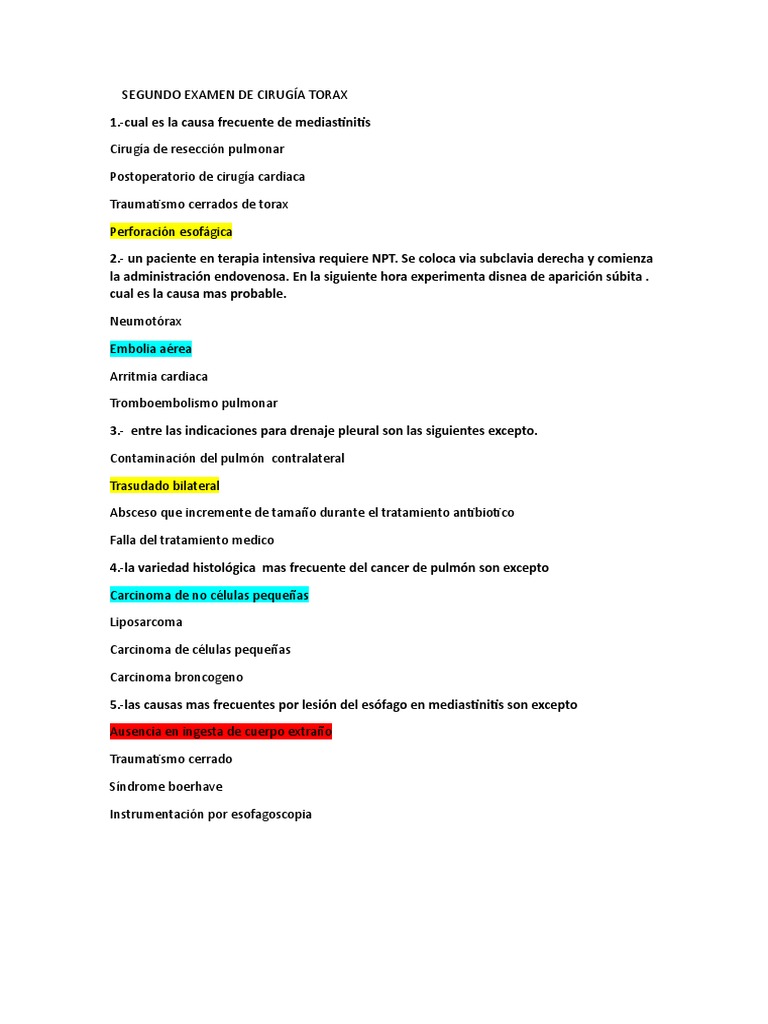 Falta Cirugia Torax 2 Exa | PDF | Insuficiencia cardíaca | Cáncer de pulmón