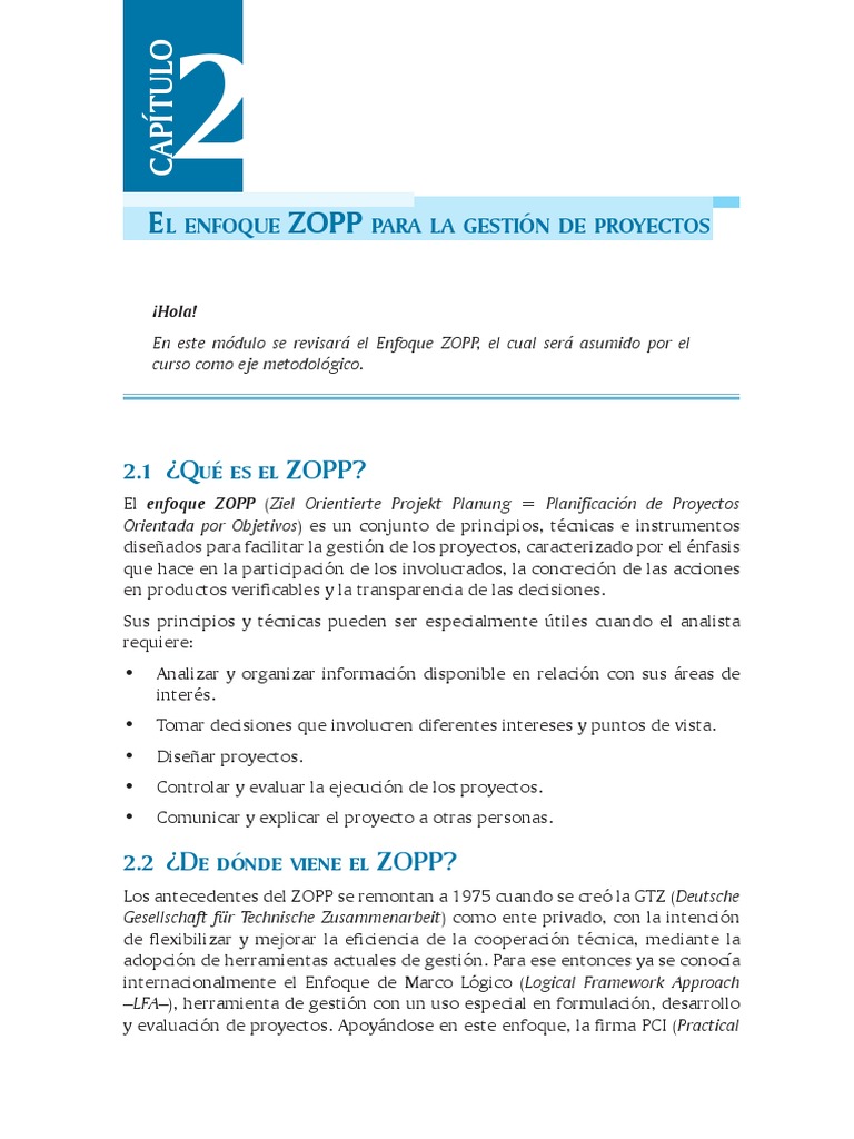 Enfoque ZOPP en Gestión de Proyectos | PDF | Planificación | Evaluación