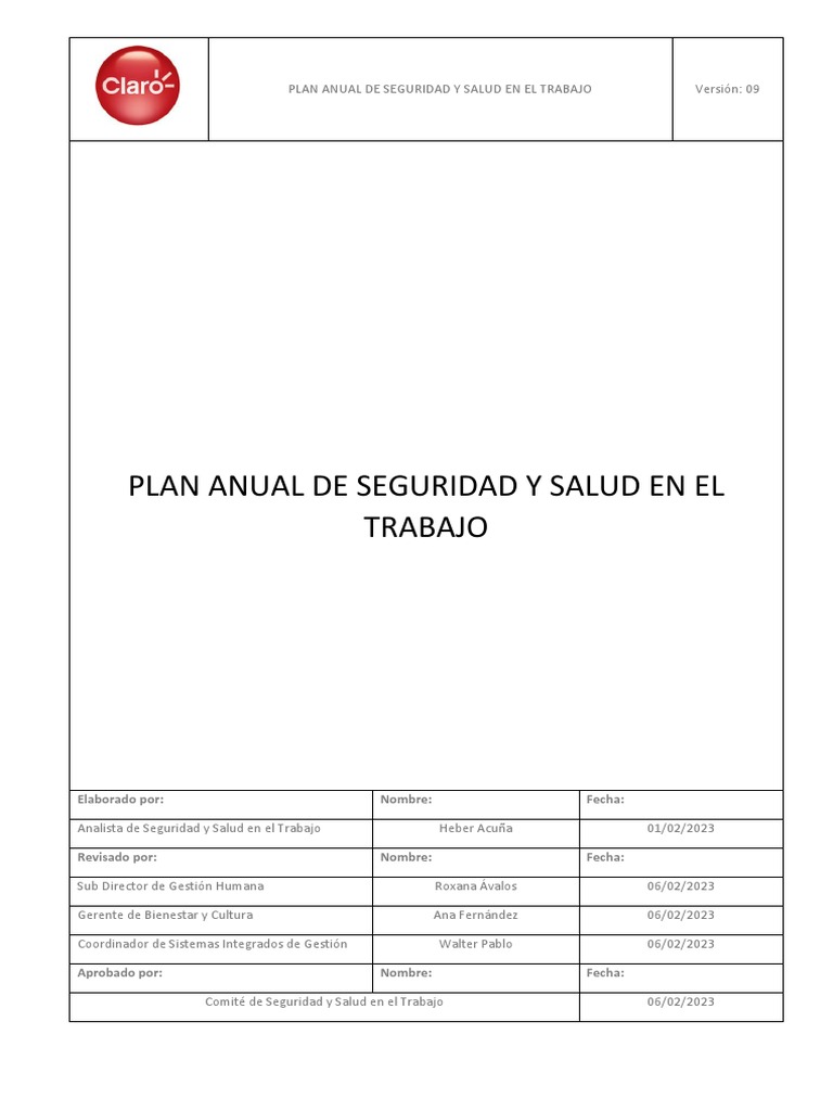 Plan Anual de Seguridad y Salud en El Trabajo | PDF