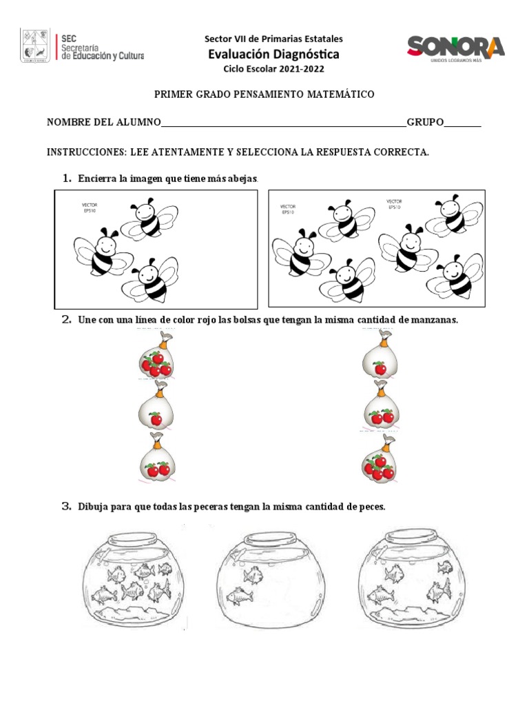 Examen Diagnóstico de Matematicas 1°grado | PDF