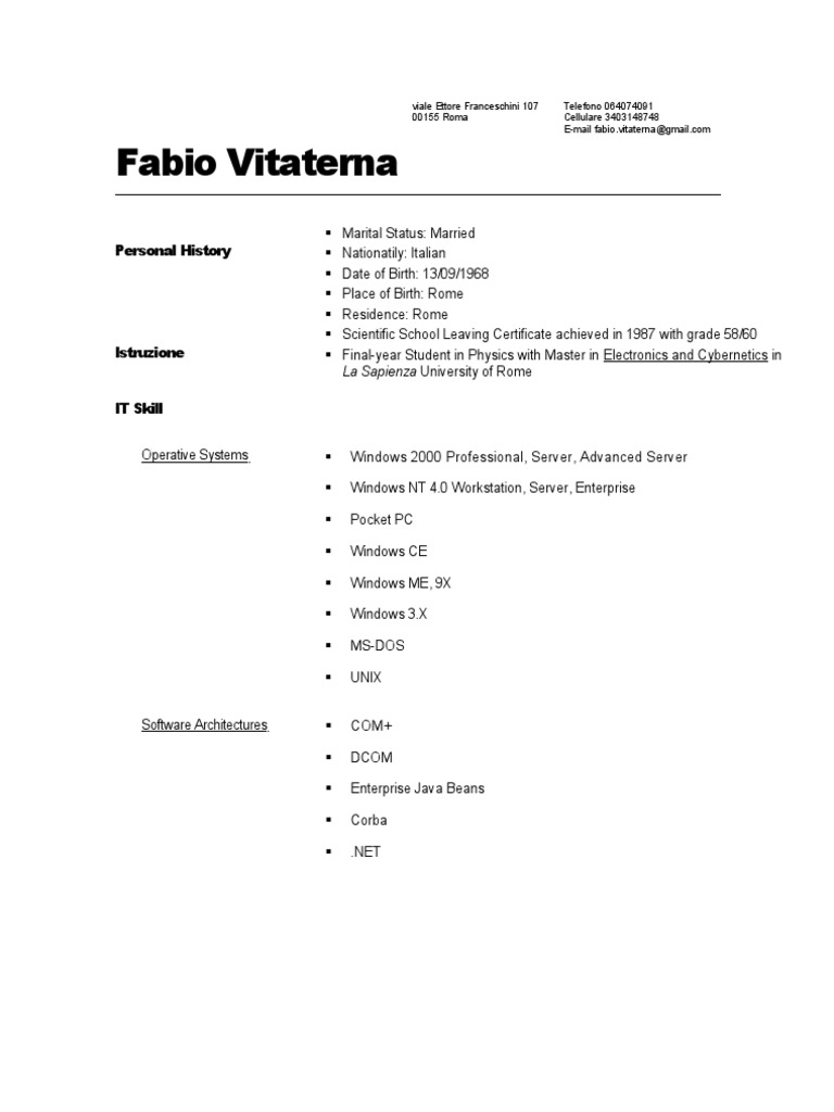 ENG Curriculum Vitae Fabio Vitaterna | PDF | My Sql | Databases
