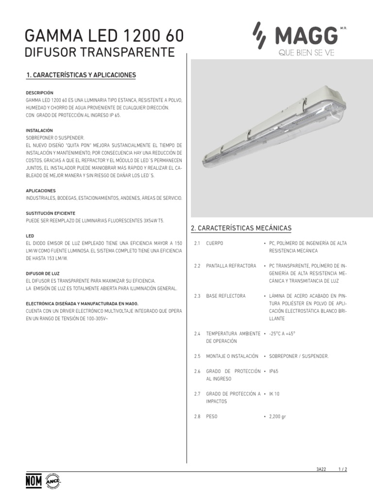 GAMMA LED 1200 60: Difusor Transparente | PDF | Diodo emisor de luz | Electrónica