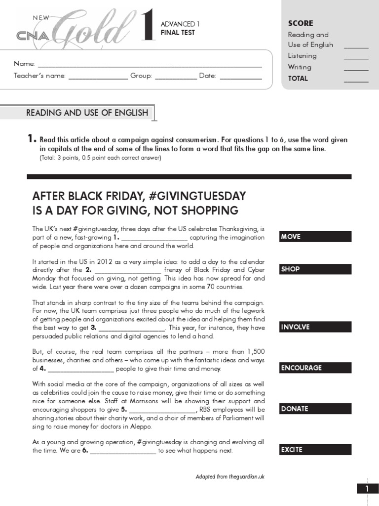 Advanced 1 - Final Written Test - Type A | PDF | Social Media | Popular ...