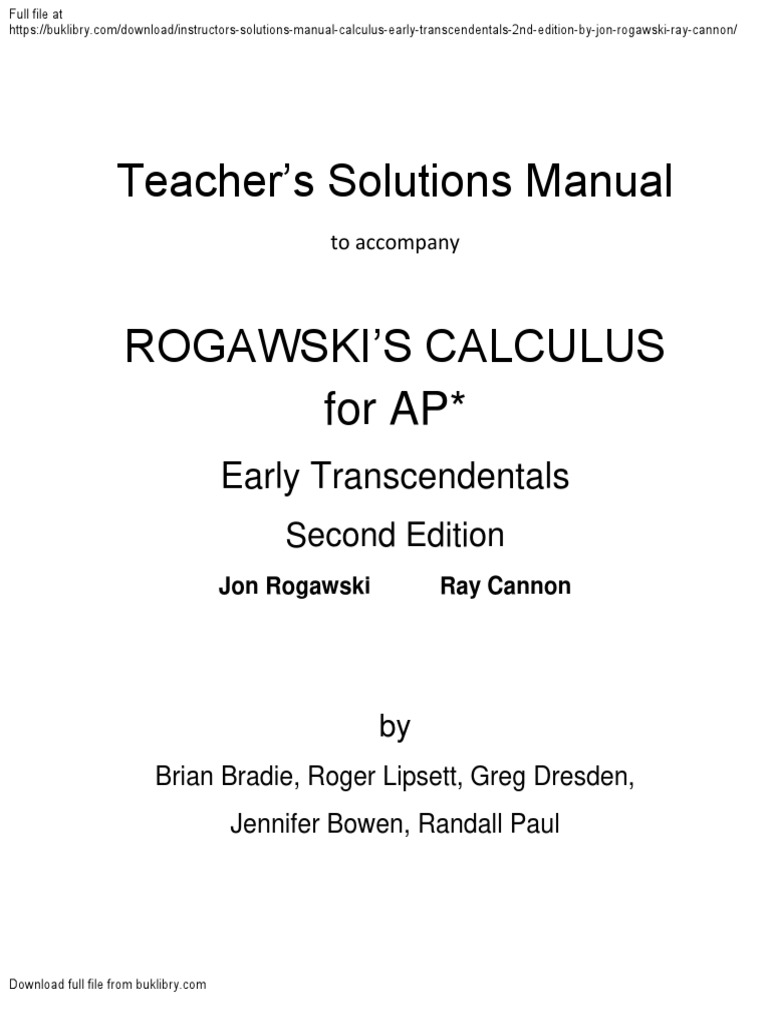 Teacher's Solutions Manual Rogawski'S Calculus For AP : Early ...