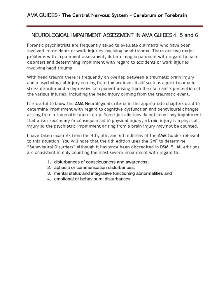 AMA Guides and Neurological Impairment of Head Injury | PDF ...