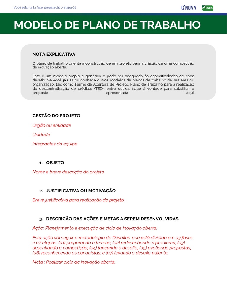 Modelo de Plano de Trabalho | PDF