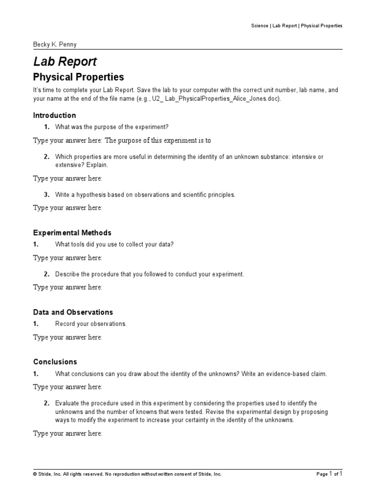 Physical Properties Lab Report | PDF | Science & Mathematics