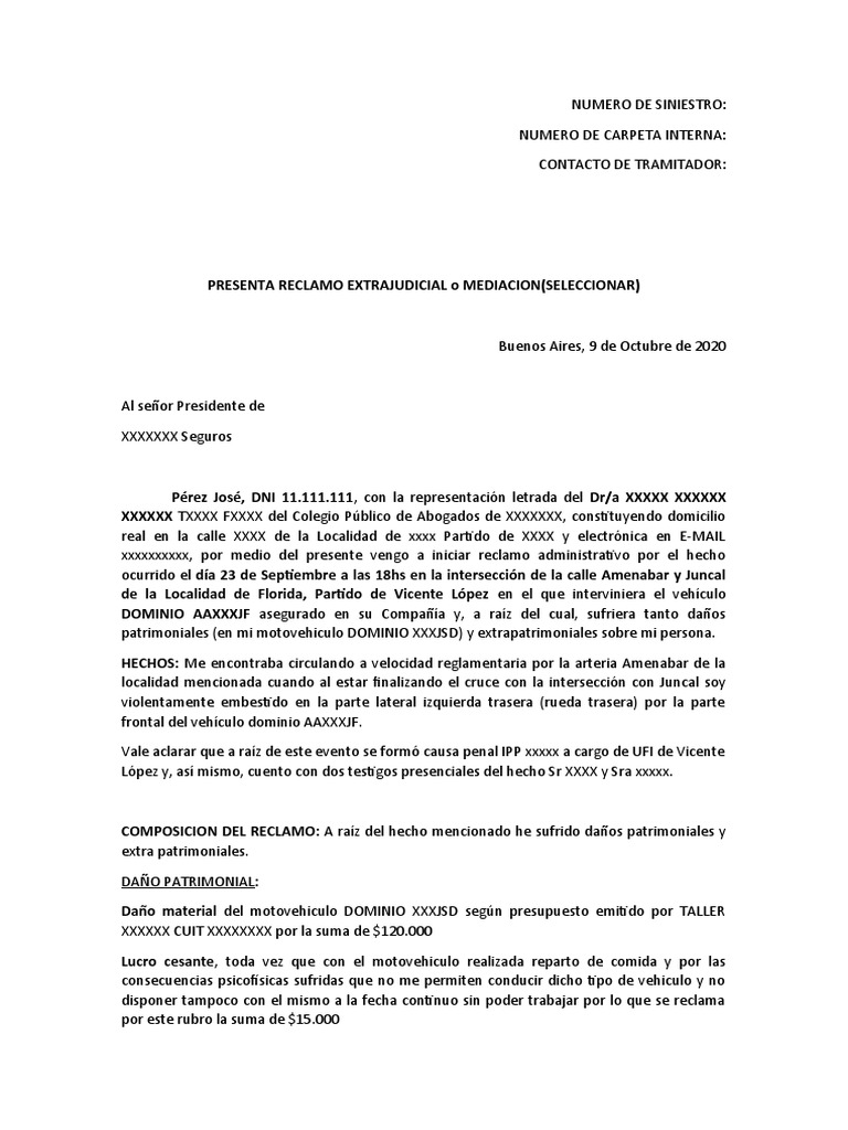 Modelo de Reclamo Extrajudicial | PDF