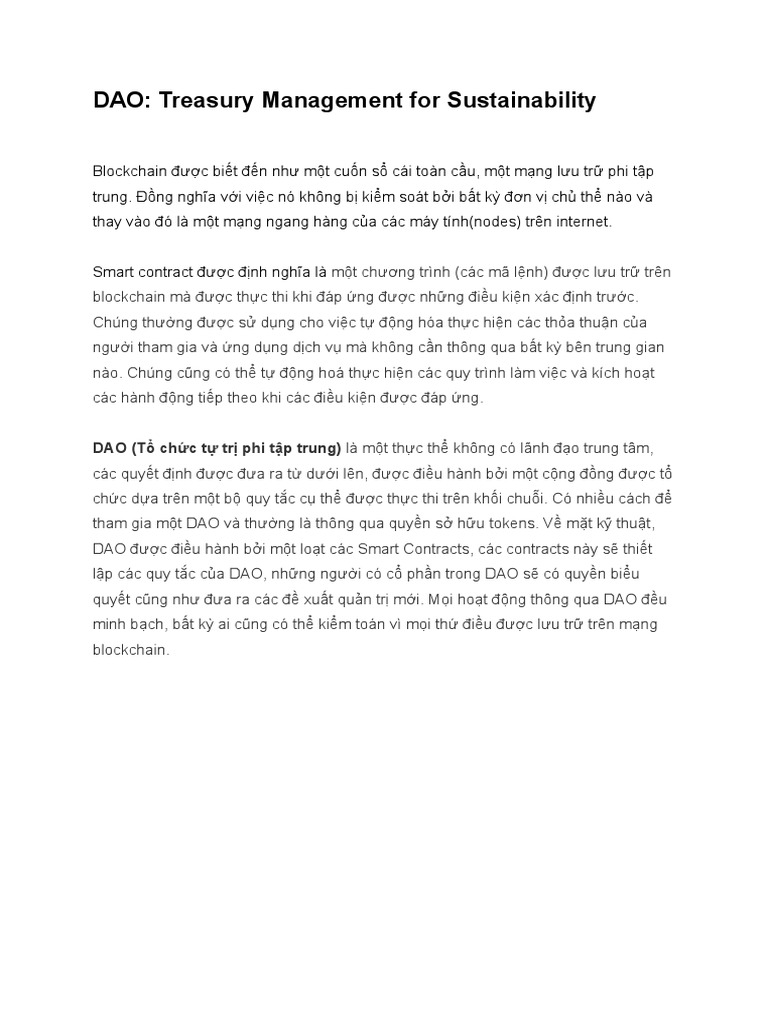 DAO - Treasury Management For Sustainability | PDF