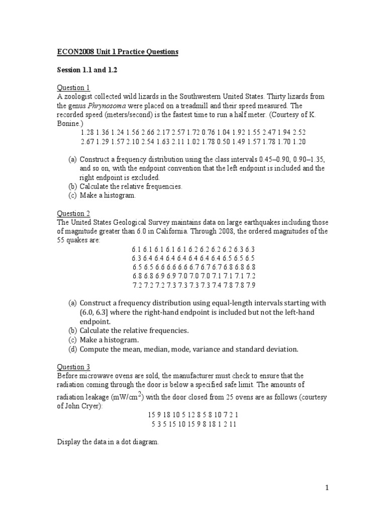 Unit 1 Practice Questions | PDF | Quartile | Dow Jones Industrial Average