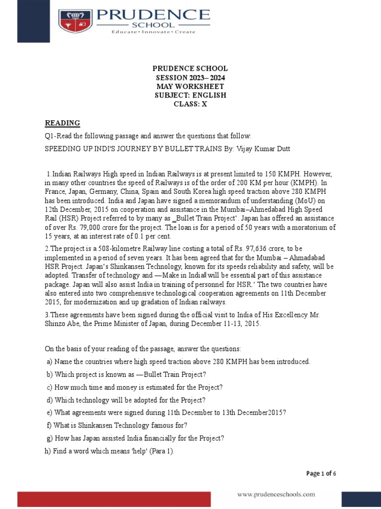 G10 May Worksheet | PDF | High Speed Rail | Rail Transport