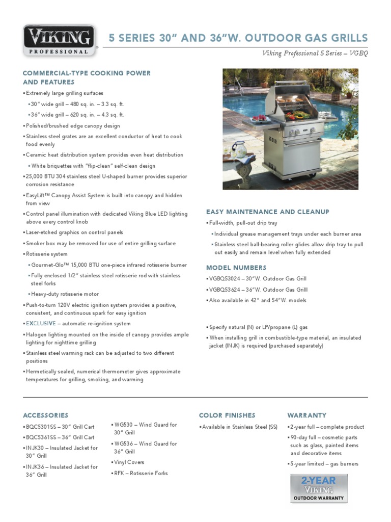 m6710147 VIKING F60360 Spec Sheet 5 Series 30 and 36 Outdoor Gas Grills | PDF | Barbecue Grill ...