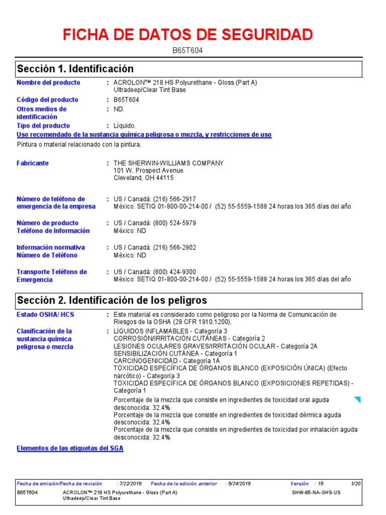 Acrolon 218 Ultradeep Clear Tint Base Sherwin Williams | PDF | Agua ...