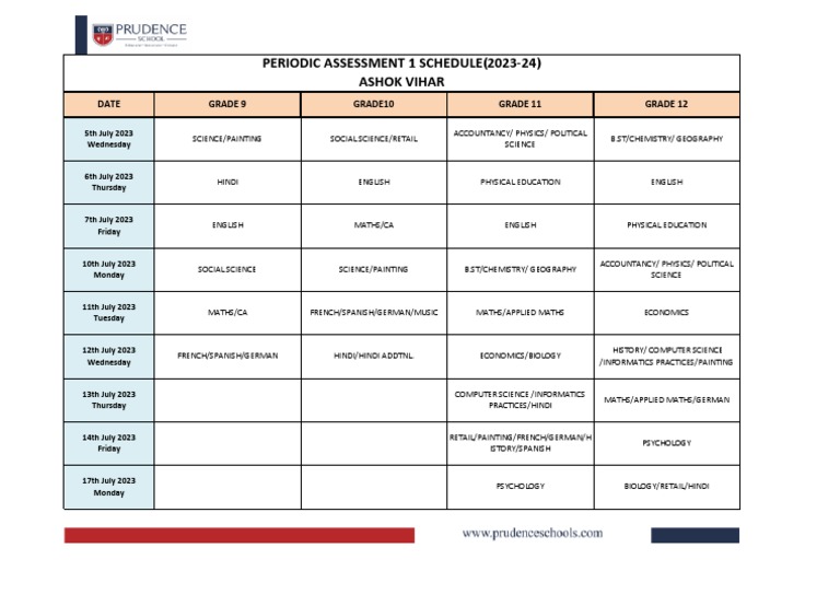 Periodic Assessment 1 Schedule G9-12 (2023-24) | PDF | Science