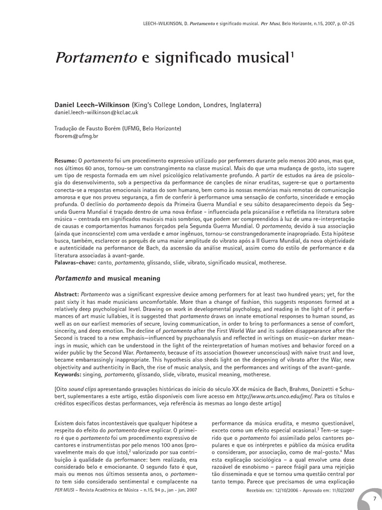 Portamento e Significado Musical. (2789) | PDF | Emoções | Canto