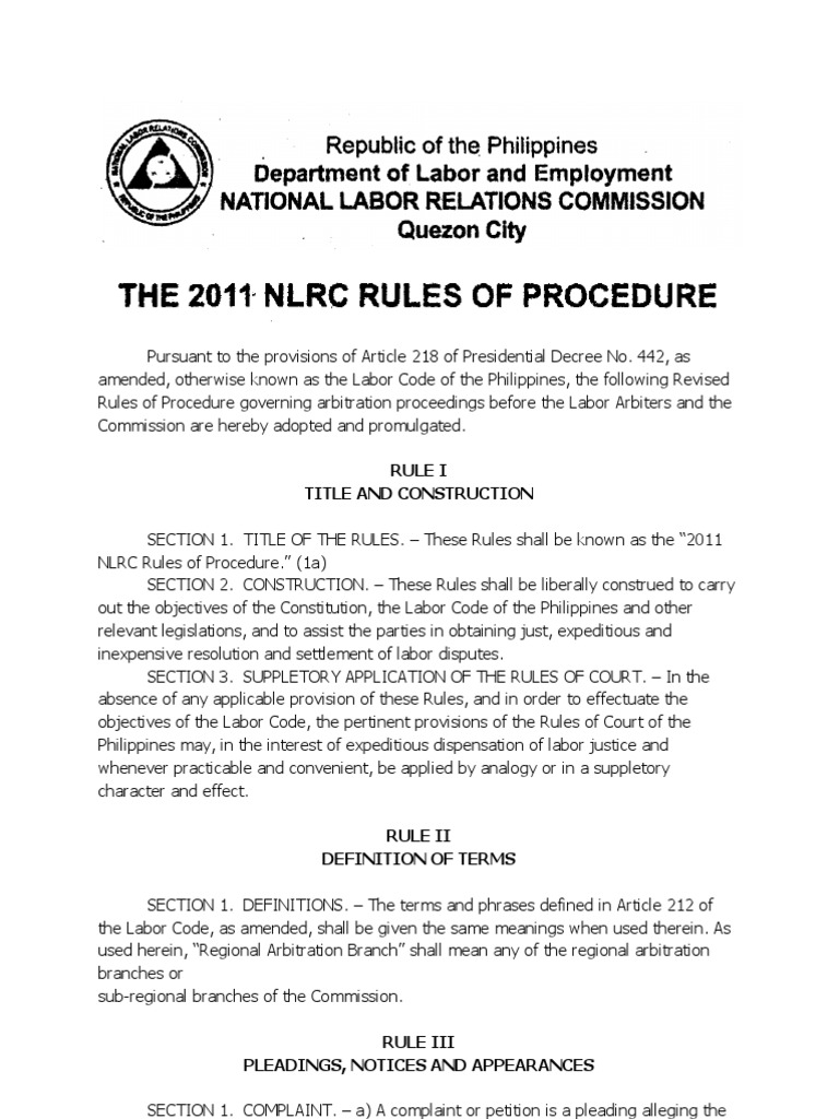 2011 NLRC Rules of Procedures | Arbitration | Pleading
