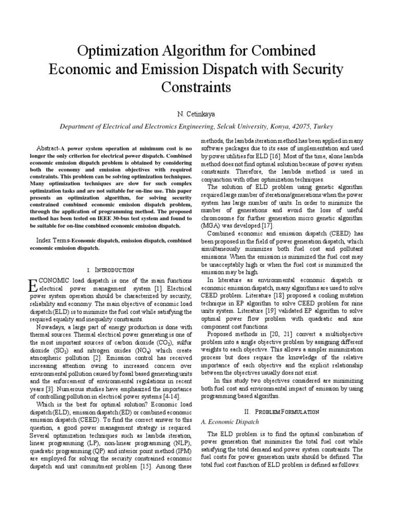 6unit Optimization Algorithm For Combined Economic And Emission