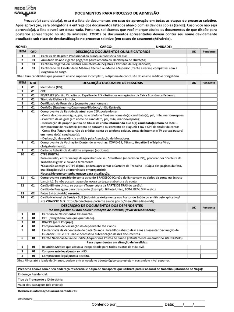 Check List - Documentos | PDF