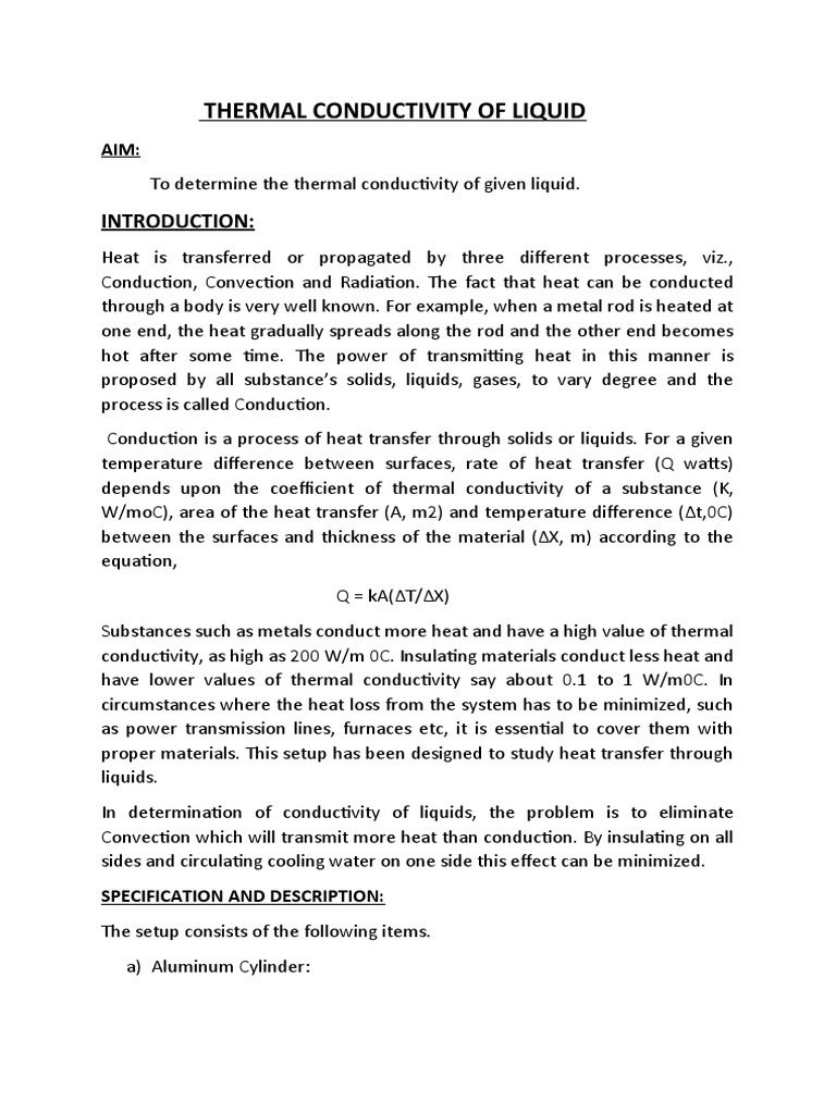 Thermal Conductivity of Liquids | PDF | Heat Transfer | Thermal Conduction