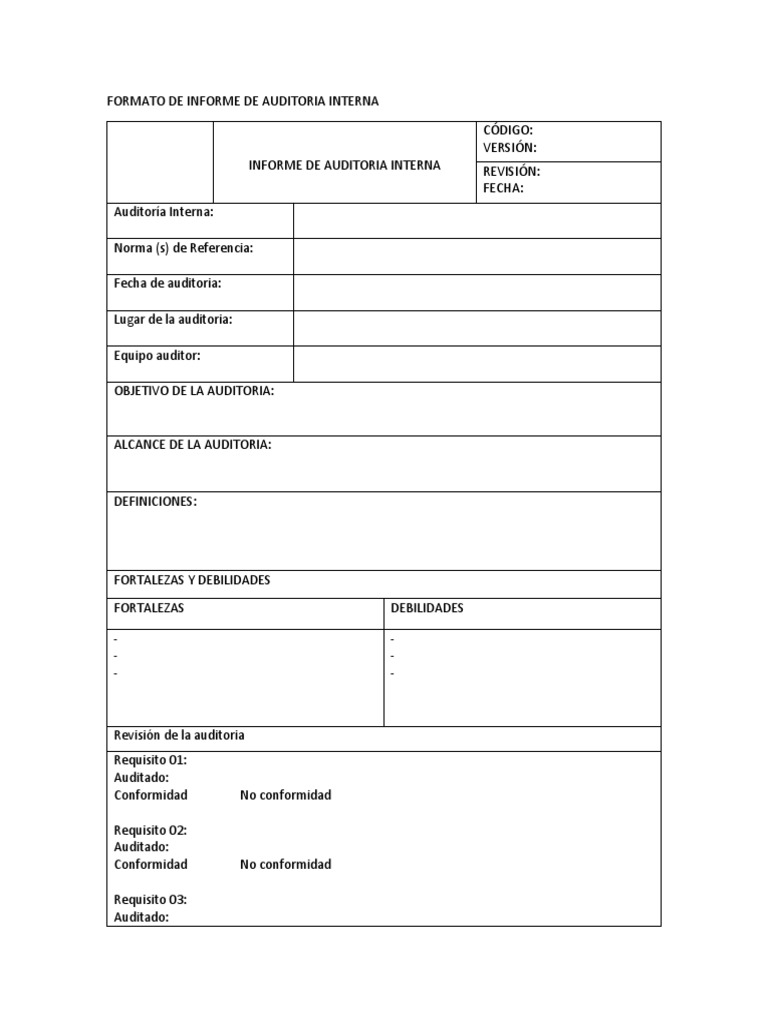 FORMATO DE INFORME DE AUDITORIA INTERNA | PDF