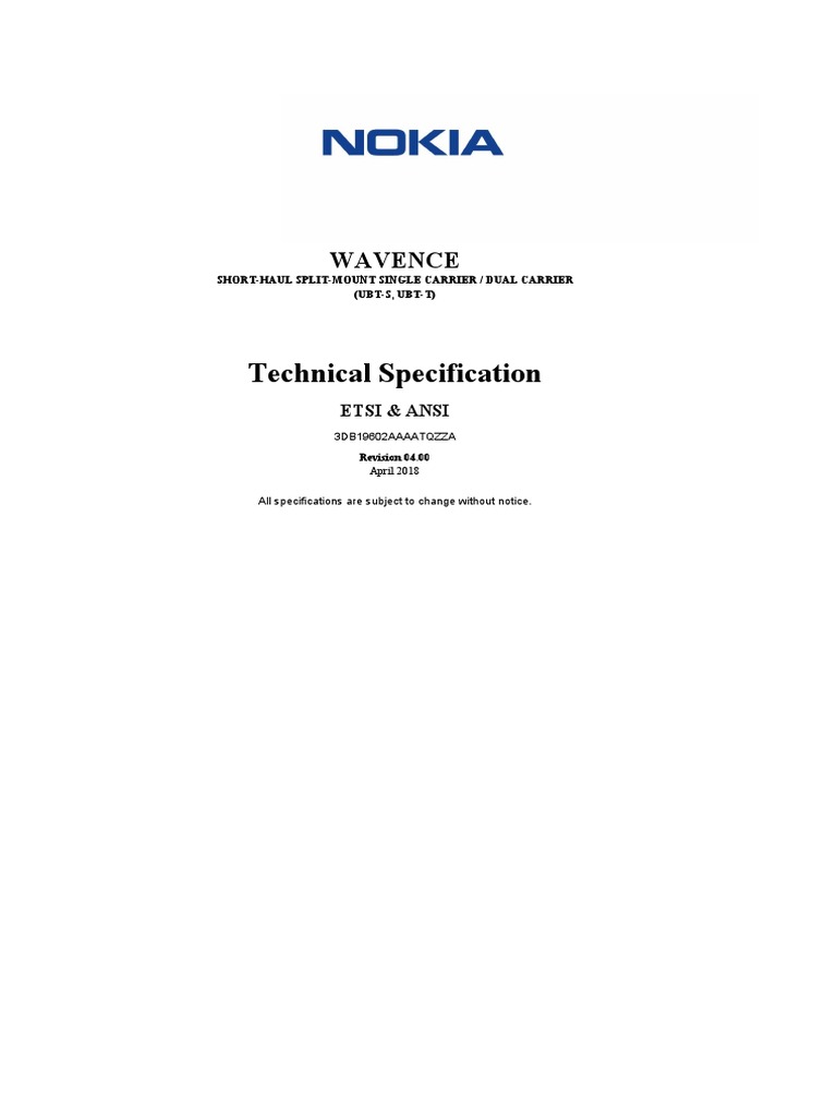 Nokia UBT Technical Specifications | PDF | Electrical Connector ...