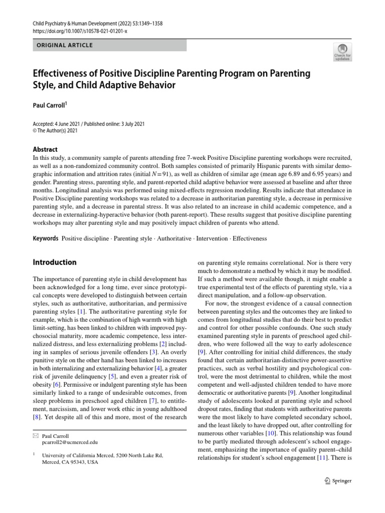 Effectiveness of Positive Discipline Parenting Program On Parenting ...