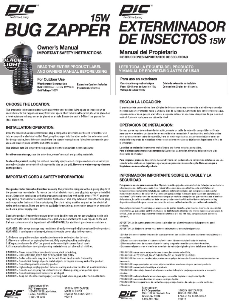 15w Zapper Manual v82919 Out Pic Corporation | PDF
