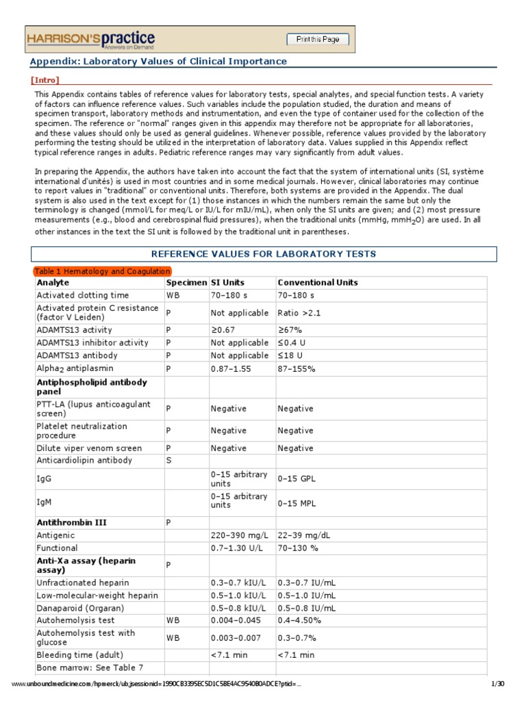 Laboratory Values of Clinical Importance Cardiovascular e | PDF ...