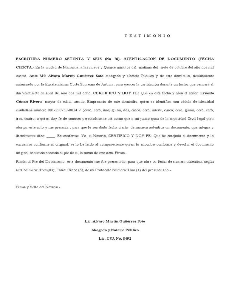 M, Odelo de Escritura Autenticacion de Fecha Cierta en Documento | PDF M, Odelo de Escritura Autenticacion de Fecha Cierta en Documento | PDF