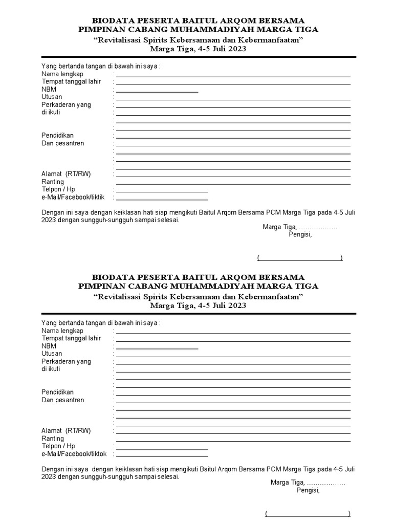 Biodata Peserta BA | PDF