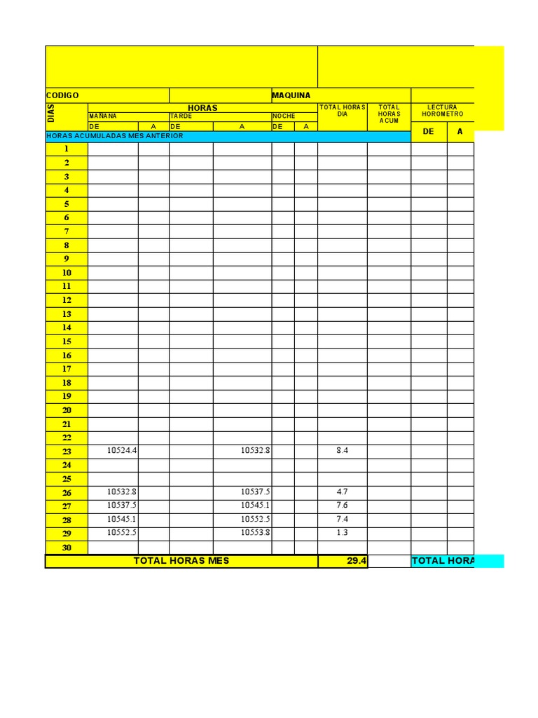 Registro de Horas de Maquinaria Jun-23 | PDF