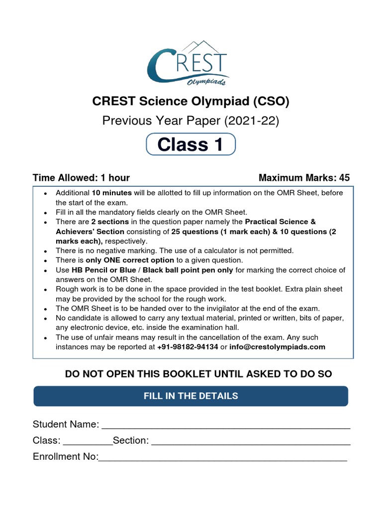 CSO Previous Year For Class 1 | PDF