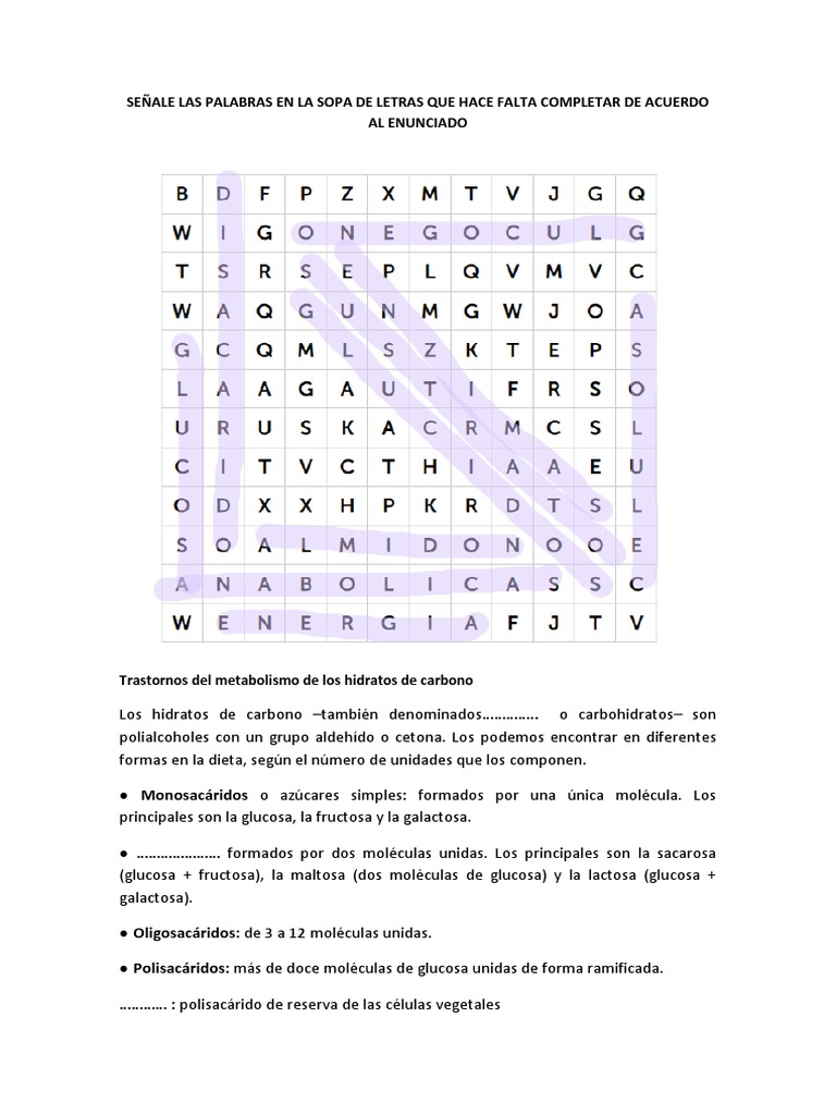 Navas Camila - SOPA de LETRAS Hidratos de Carbono | PDF | Carbohidratos ...