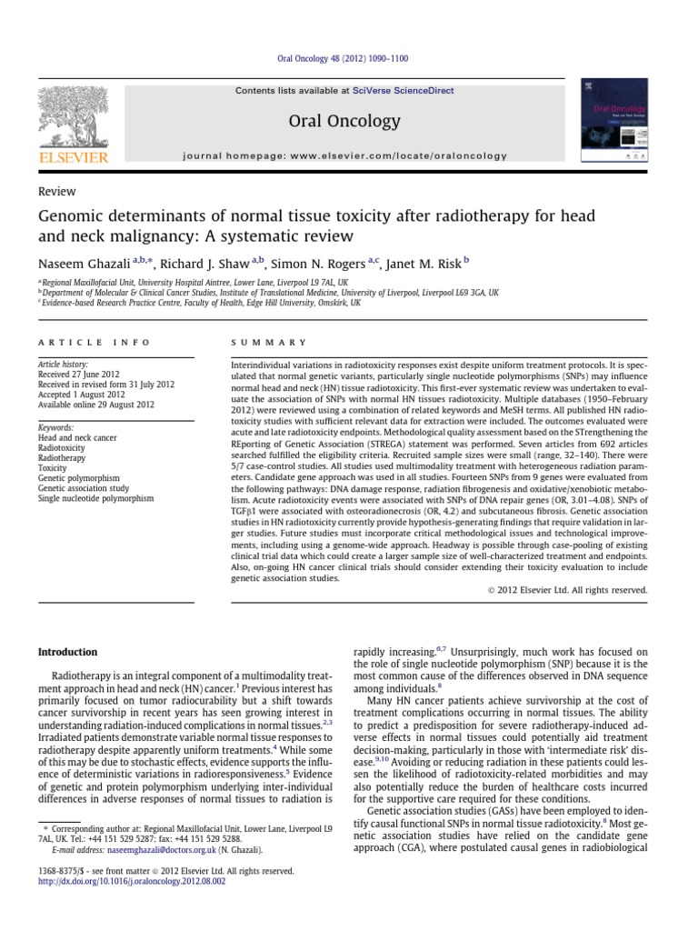 Genomic Determinants of Normal Tissue Toxicity After Radiotherapy For ... Genomic Determinants of Normal Tissue Toxicity After Radiotherapy For ...