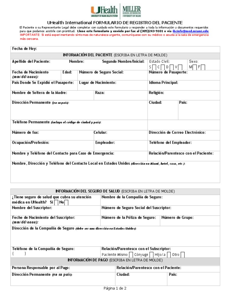 Uhealth - Spanish Form | PDF | Cuidado de la salud
